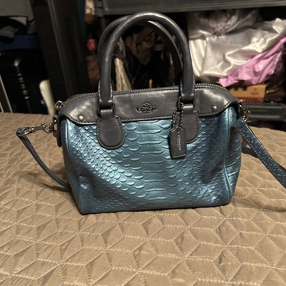 Coach | Bags | Coach Python Embossed Baby Bennett Metallic Blue | Poshmark